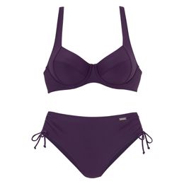 Lascana Damen B&uuml;gel-Bikini, lila, Gr. 38, unifarben, Polyamid, Bikini-Sets, mit seitlich geraffter Bikinihose
