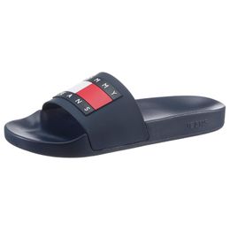 Tommy Jeans Herren Badepantolette "Tommy Jeans POOL SLIDE ESS", Gr. 42, blau, Synthetik, Schuhe, Sommerschuh, Poolslides, Schlappen, mit plakativer