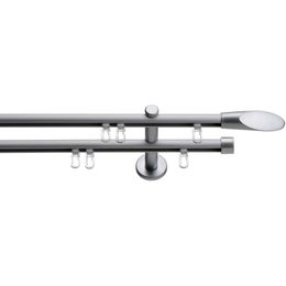 Gardinenstange Indeko, L:240cm &Oslash;:16mm, silber, Aluminium, Gardinenstangen, "Marbella", Innenlauf Komplett-Set inkl. Gleitern und Montagematerial