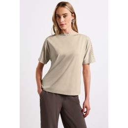 Street One Damen T-Shirt, beige, Gr. 40, unifarben, Stoff, 95% Viskose, 5% Elasthan, Shirts, mit U-Boot-Ausschnitt