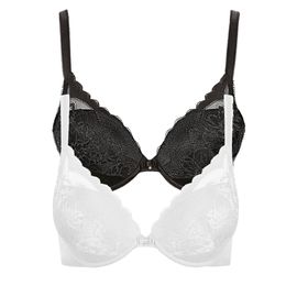 LISCA Damen Push-up-BH "2er Pack Push up BH Evelyn", Gr. 85, schwarz-weiß, Spitze, Obermaterial: 82% Polyamid PA. 18% Elasthan EL., BHs