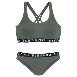 ELBSAND Damen Bustier-Bikini, gr&uuml;n, Gr. 34, unifarben mit Farbeinsatz, Microfaser, Bikini-Sets, mit kontrastfarbenen Schriftz&uuml;gen
