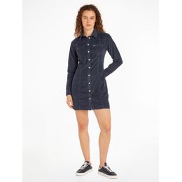 Tommy Jeans Damen Cordkleid "TJW SLIM LS WASHED CORD DRESS", blau, Gr. S, unifarben, Cord, Obermaterial: 98% Baumwolle, 2% Elasthan, Kleider, in
