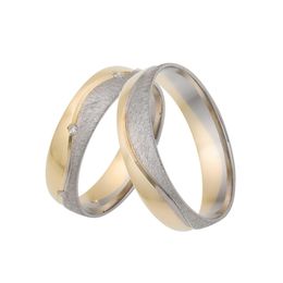 Firetti Damen Trauring "Schmuck Geschenk Gold 375 Hochzeit Ehering Trauring "LIEBE" Welle", 16,5, ohne Brillanten, Gelbgold 375 Wei&szlig;gold 375, 5mm,