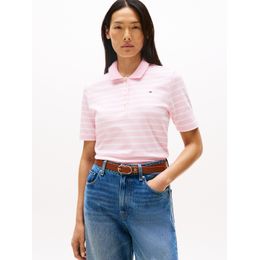 Tommy Hilfiger Damen Poloshirt "Regular Fit Pique Premium Polo", rosa, Gr. S, gestreift, Piqué, Obermaterial: 96% Baumwolle, 4% Elasthan, Shirts,