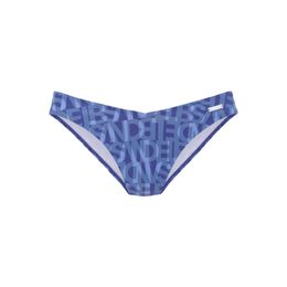 ELBSAND Damen Bikini-Hose "Letra", blau, Gr. 32, bedruckt, Recycling-Polyamid, Badehosen, mit tollem Wording