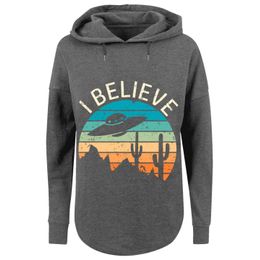 F4NT4STIC Damen Kapuzenpullover "I Believe UFO Alien Sonnenuntergang", grau, Gr. L, Obermaterial: 100% Baumwolle, Pullover, Premium Qualit&auml;t