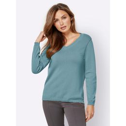 Inspirationen Damen V-Ausschnitt-Pullover "Pullover", blau, Gr. 36, unifarben, 100% Baumwolle, Pullover
