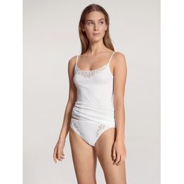 Calida Damen Spaghettitop "Feminin Sense", Gr. S, wei&szlig;, Single Jersey, Obermaterial: 100% Baumwolle, unifarben, Tops, mit Spitzen-Einsatz, Pure