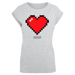 F4NT4STIC Damen T-Shirt "Pixel Herz Good Vibes Happy People", grau, Gr. XS, Obermaterial: 100% Baumwolle, Shirts, Print