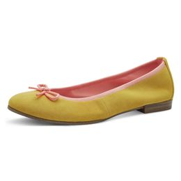 Tamaris Damen Ballerina, Gr. 41, gelb, Textil, Ziegenveloursleder, Schuhe, Blockabsatz, Businessschuh, Schlupfschuh mit s&uuml;&szlig;er Zierschleife