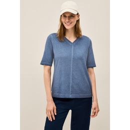 Cecil Damen V-Shirt, blau, Gr. L, unifarben, Web, 100% Baumwolle, Shirts, aus reiner Baumwolle