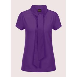 Madeleine Mode MADELEINE Damen Kurzarmshirt "Blusenshirt Kurzarmoberteil mit Schluppe", lila, Gr. 40, Obermaterial: 95% Viskose CV. 5% Elasthan EL., Shirts