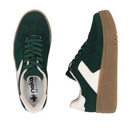 Rieker Damen Plateausneaker, Gr. 43dunkelgr&uuml;n, sanftes wei&szlig;, Lederimitat, Nubuklederimitat, Schuhe, Retro-Sneaker, Basket-Sneaker, Schn&uuml;rer mit