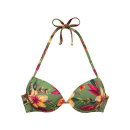 Lascana Damen Push-Up-Bikini-Top "Malia", rosa, Gr. 32, bedruckt, floral, Microfaser, Microfaser, Polyamid, Bikini-Oberteile, mit tropischem Print