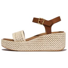 fitflop Damen Keilsandalette "PLATFFORMS WOVEN WEDGE", Gr. 37, braun, Leder, Textil, geflochten, Schuhe, Plateau Sandale, Sommerschuh in raffinierter