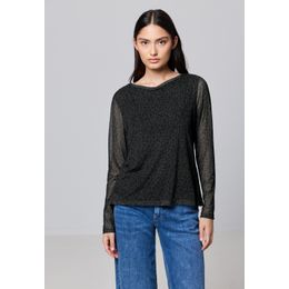Langarmshirt STREET ONE STUDIO, Damen, Gr. 38, braun (schwarz auburn braun), Stoff, 95% Polyester, 5% Elasthan, animal-print, normal normal, U-Boot-Ausschnitt, abgesteppt, Shirts Langarmshirt, mit Leomuster