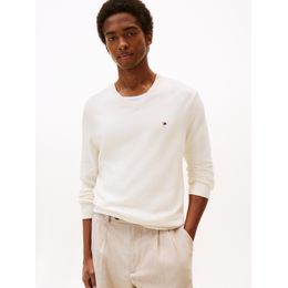 Tommy Hilfiger Herren Strickpullover "ESSENTIAL COTTON V NECK mit V-Ausschnitt und Stickerei", wei&szlig;, Gr. XXXL, Strick, Obermaterial: 100% Baumwolle,