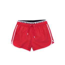 Herren Badeshorts, rot, Gr. S, Copenhagen Studios, unifarben mit Farbeins&auml;tzen, Recycling-Polyester, Badehosen, mit elastischem Bund