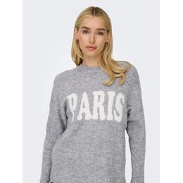 Only Damen Strickpullover "ONLJERICO L/S PULLOVER KNT NOOS", grau, Gr. M, bedruckt, Strick, Obermaterial: 68% Polyacryl, 12% Polyester, 11% Nylon, 6%