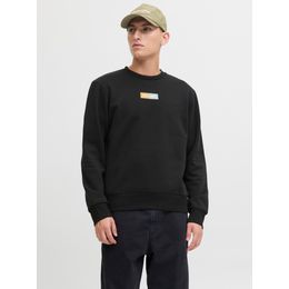Jack & Jones JACK & JONES Herren Sweater "JJPAN SWEAT CREW NECK", schwarz, Gr. S, bedruckt, angeraute Sweatware, Obermaterial: 60% Baumwolle, 40% Polyester,