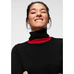 AJC Damen Rollkragenpullover, schwarz, Gr. 36, kontrastfarbene Details, unifarben, Feinstrick, Obermaterial: 50% Baumwolle, 50% Polyacryl, Pullover,