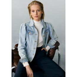 Vivance Damen Jeansjacke "mit Puff&auml;rmeln und goldfarbenen Kn&ouml;pfen", blau, Gr. 36, used, Denim/Jeans, Obermaterial: 100% Baumwolle, Jacken,