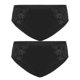 SuSa Damen Slip "2er Pack Damen Slip Latina", Gr. 42, schwarz, Obermaterial: 78% Polyamid PA. 16% Elasthan EL. 6% Baumwolle CO., Unterhosen