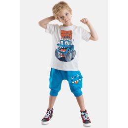 DENOKIDS Jungen Hausanzug "Funny Truck", Gr. 110, blau, 96% Baumwolle;4% Elasthan, bedruckt, Homewear-Sets, mit Monstertruck-Aufdruck