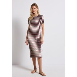 Street One Damen Shirtkleid, rot, Gr. 44, gestreift, Stoff, 95% Viskose, 5% Elasthan, Kleider, mit Rundhalsausschnitt