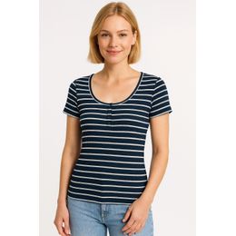 Véro Moda VERO MODA Damen T-Shirt "VMSEA SS HENLEY TOP JRS", blau, Gr. L, gestreift, Jersey, Obermaterial: 93% Baumwolle, 7% Elasthan, Shirts