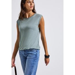 Street One Damen Shirttop, blau, Gr. 42, unifarben, Jersey, Obermaterial: 95% Viskose, 5% Elasthan, Tops, mit Dekotapes