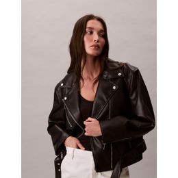 Damen Lederimitatjacke "FAUX LEATHER MOTO JACKET W/BELT", schwarz, Gr. XXL, Calvin Klein Jeans, unifarben, Web, Obermaterial: 100% Polyester, Jacken,