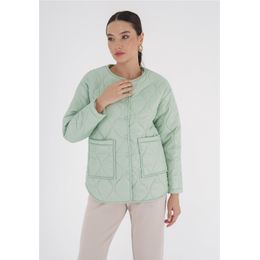 FRESHLIONS Damen Steppjacke "Amara", gr&uuml;n, Gr. XL, kariert, unifarben, 100% Polyester, Jacken, mit praktischen Druckkn&ouml;pfen