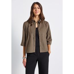 Street One Damen Hemdbluse, braun, Gr. 46, unifarben, Web, 100% Baumwolle, Blusen, aus reiner Baumwolle