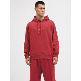 Jack & Jones JACK & JONES Herren Kapuzensweatshirt "JORNORREBRO EMB SWEAT HOOD NOOS", rot, Gr. M, unifarben, angeraute Sweatware, Obermaterial: 89% Baumwolle, 11%