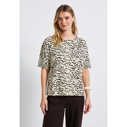 Street One Damen Rundhalsshirt, beige, Gr. 36, gemustert, Stoff, 48% Baumwolle, 48% Modal, 4% Elasthan, Shirts, im soften Baumwoll-Mix