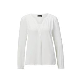 GOLDNER Damen Kurzarmbluse "Langarm Damen Unibluse mit Chiffoneinsatz und Rundhalsaussschnitt"cremeweiß, Gr. 42, Obermaterial: 50% Polyester PES. 47%