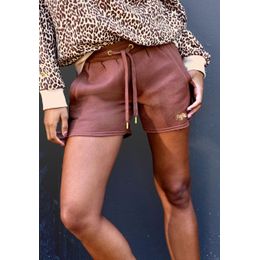 Buffalo Damen Shorts, Gr. 40, braun, Sweatware, Obermaterial: 60% Baumwolle, 40% Polyester, unifarben, Hosen, mit aufwendiger Logostickerei
