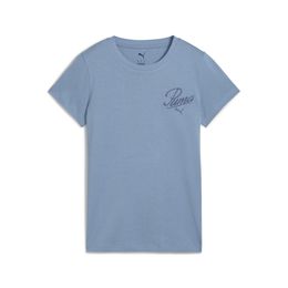 Puma Damen T-Shirt "ESS SCRIPT T-Shirt Damen", blau, Gr. XL, bedruckt, Obermaterial: 100% Baumwolle; Rippe: 20% Polyester, 80% Baumwolle, Shirts