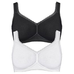 SuSa Damen Bügelloser BH "2er Pack Baumwoll BH ohne Bügel Organic Cotton", Gr. 90, schwarz-weiß, Stoff, Obermaterial: 83% Baumwolle CO. 10% Polyamid
