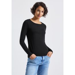 Street One Damen Langarmshirtschwarz, Gr. 34, unifarben, Web, 100% Baumwolle, Shirts, Basic
