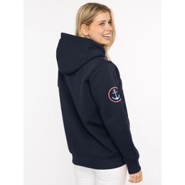 Zwillingsherz Damen Kapuzensweatjacke ""Maritim"", blau, Gr. S, angeraute Sweatware, Obermaterial: 50% Baumwolle, 50% Polyester, Sweatjacken, mit