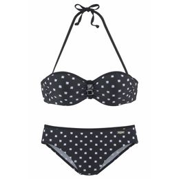 Lascana Damen B&uuml;gel-Bandeau-Bikini, schwarz-wei&szlig;, Gr. 34, bedruckt, Polyamid, Bikini-Sets, mit Zier-Accessoires