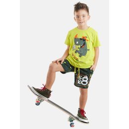 DENOKIDS Jungen Hausanzug "Skater Hippo", Gr. 98, grün, 100% Baumwolle, bedruckt, Homewear-Sets, mit Nilpferd-Aufdruck