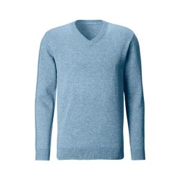 H.I.S. H.I.S Herren Strickpullover, blau, Basic, Gr. L, meliert, Feinstrick, Obermaterial: 60% Baumwolle, 40% Polyester, Pullover, mit V-Ausschnitt,