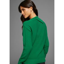 DELMAO Damen Strickpullover, gr&uuml;n, Gr. 44, clean, unifarben, Strick, Obermaterial: 50% Baumwolle, 50% Polyacryl, Pullover, mit feinem Strickmuster