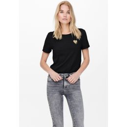 Only Damen Kurzarmshirt "ONLKITA LIFE S/S TOP NOOS", schwarz, Gr. L, bedruckt, Jersey, Obermaterial: 100% Baumwolle, Shirts, regular fit, casual,