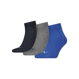 Puma Herren Kurzsocken "Puma UNISEX QUARTER PLAIN 3P", Gr. 43, blau, Baumwollmischung, meliert, uni, Socken, Atmungsaktiv, Rippenbündchen, weiche