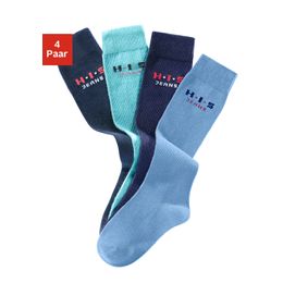 H.I.S. H.I.S M&auml;dchen Kniestr&uuml;mpfe, Gr. 27, blau, Baumwolle, Elasthan (LYCRA), Polyamid, unifarben, Socken, mit verst&auml;rkten Belastungszonen